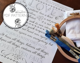 Bible Verse Embroidery Pattern 1 Corinthians 13 Stitchery Love ...