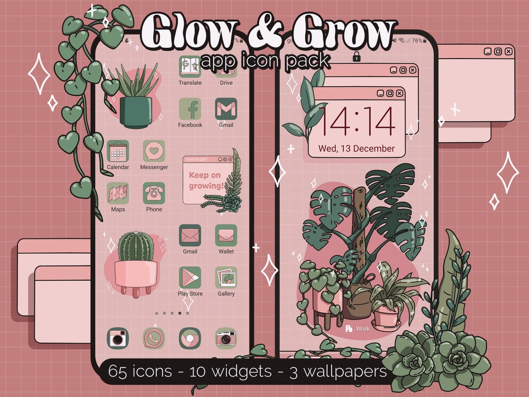 Motivational App Theme: Glow and Grow Aesthetic Icon Pack for Ios ...