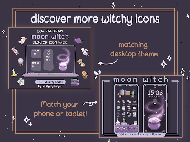 Moon Witch: Desktop Folder Icon & Wallpaper Pack for Windows + Mac - Etsy