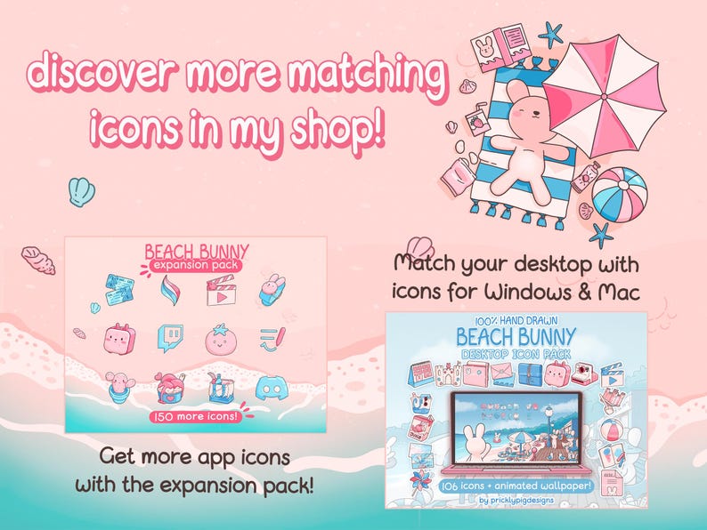 Beach Bunny Summer Icon Pack for Ios, Android & Tablet, Wallpapers ...