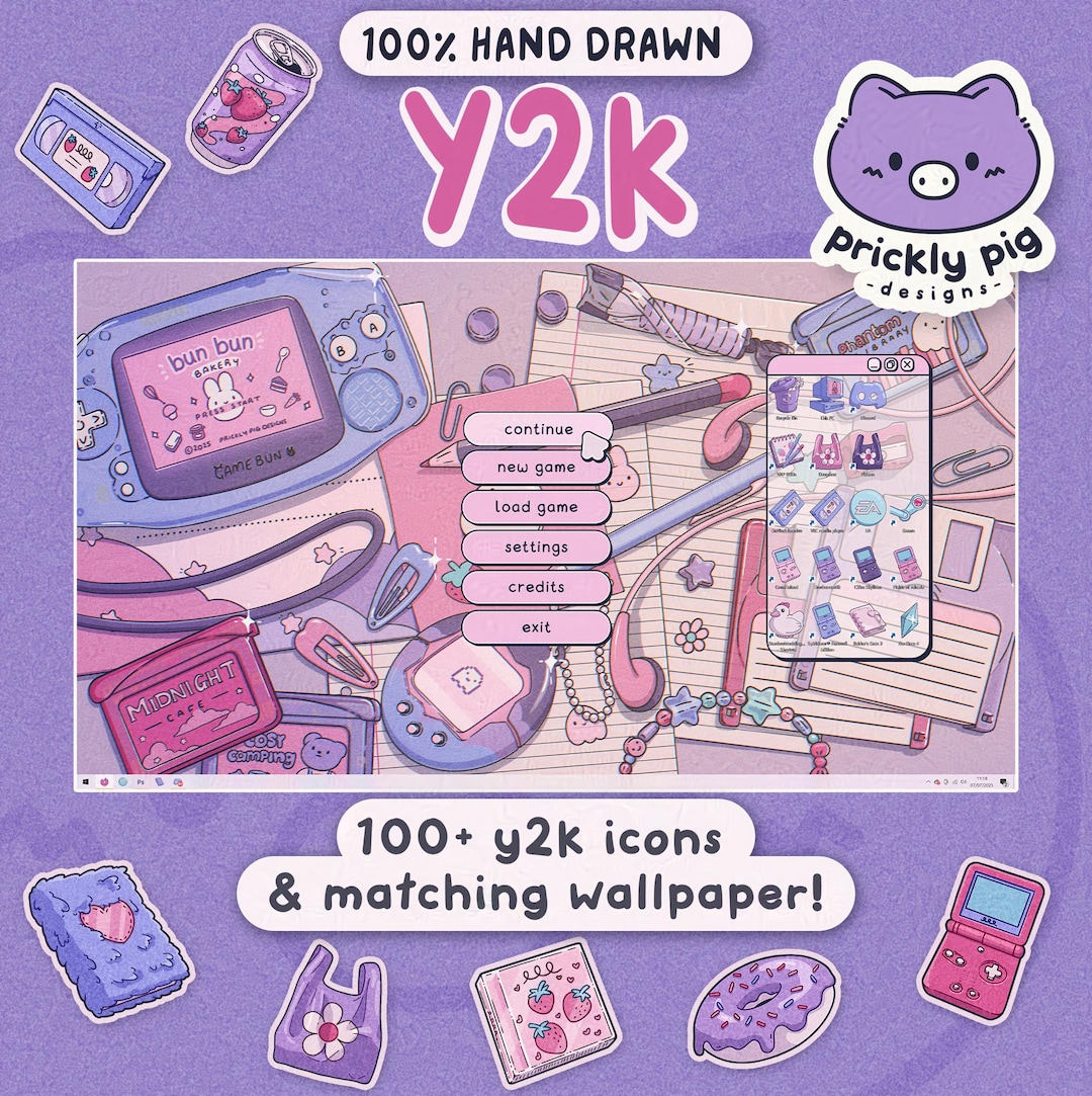 Y2K Desktop Icon Pack With 4k Wallpaper: 90s Nostalgia Gamer Theme for ...