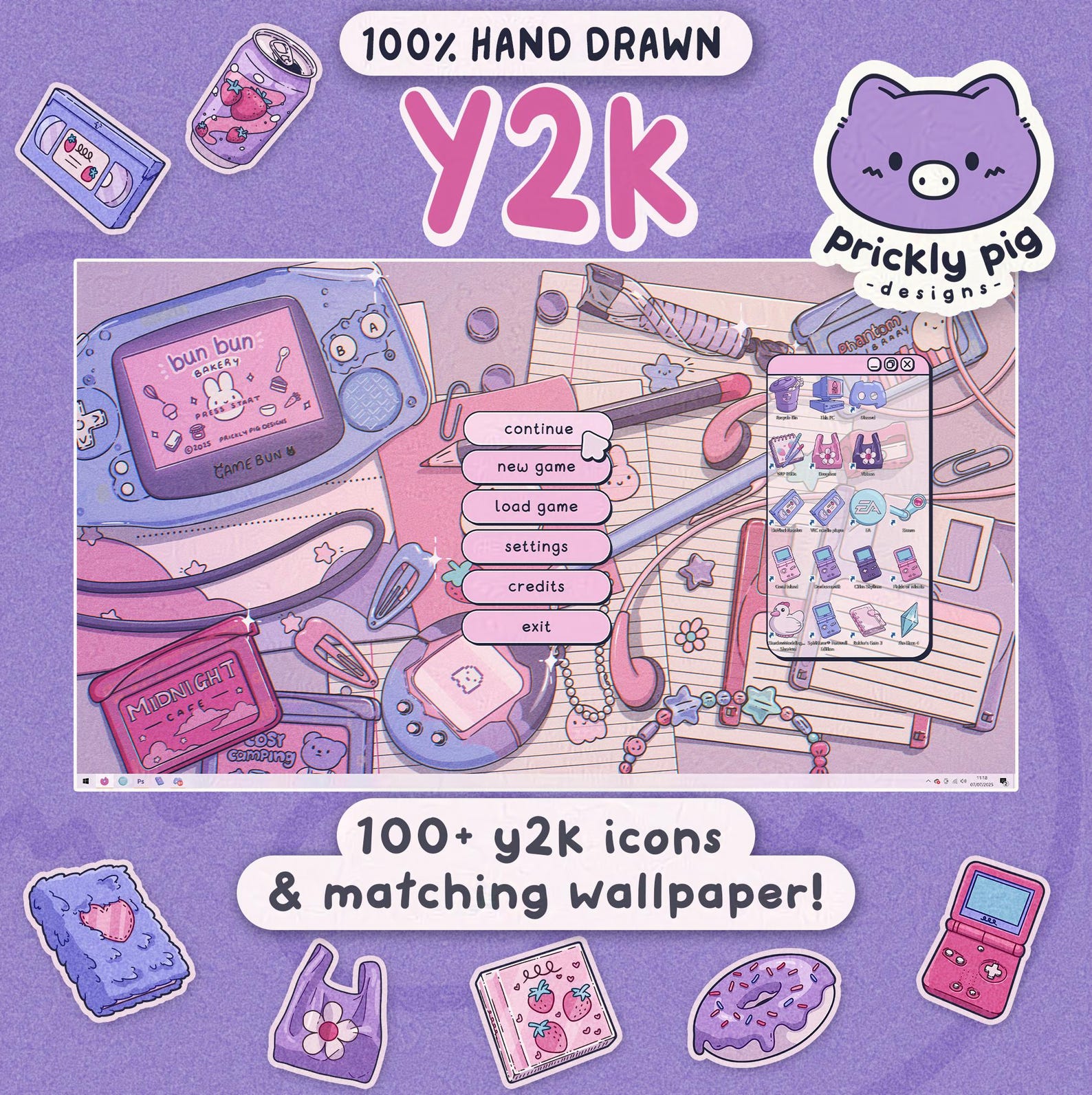 Y2K Desktop Icon Pack With 4k Wallpaper: 90s Nostalgia Gamer Theme for ...