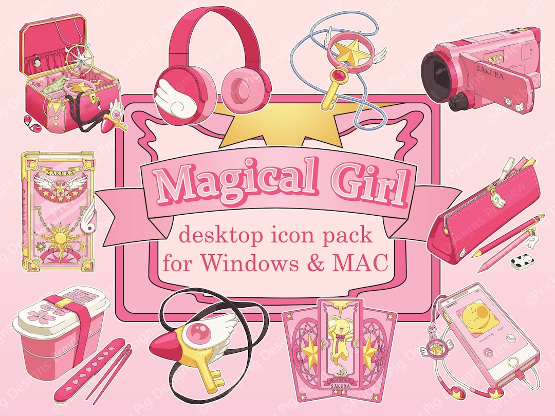Magical Girl: Kawaii Anime Desktop Folder Icon & Wallpaper Pack for ...
