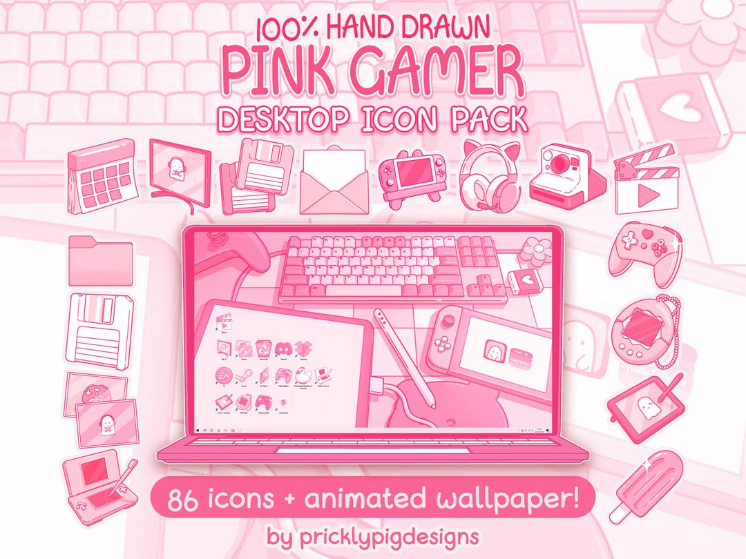 Pink Gamer Aesthetic Desktop Folder Icon & Wallpaper Pack for Windows ...