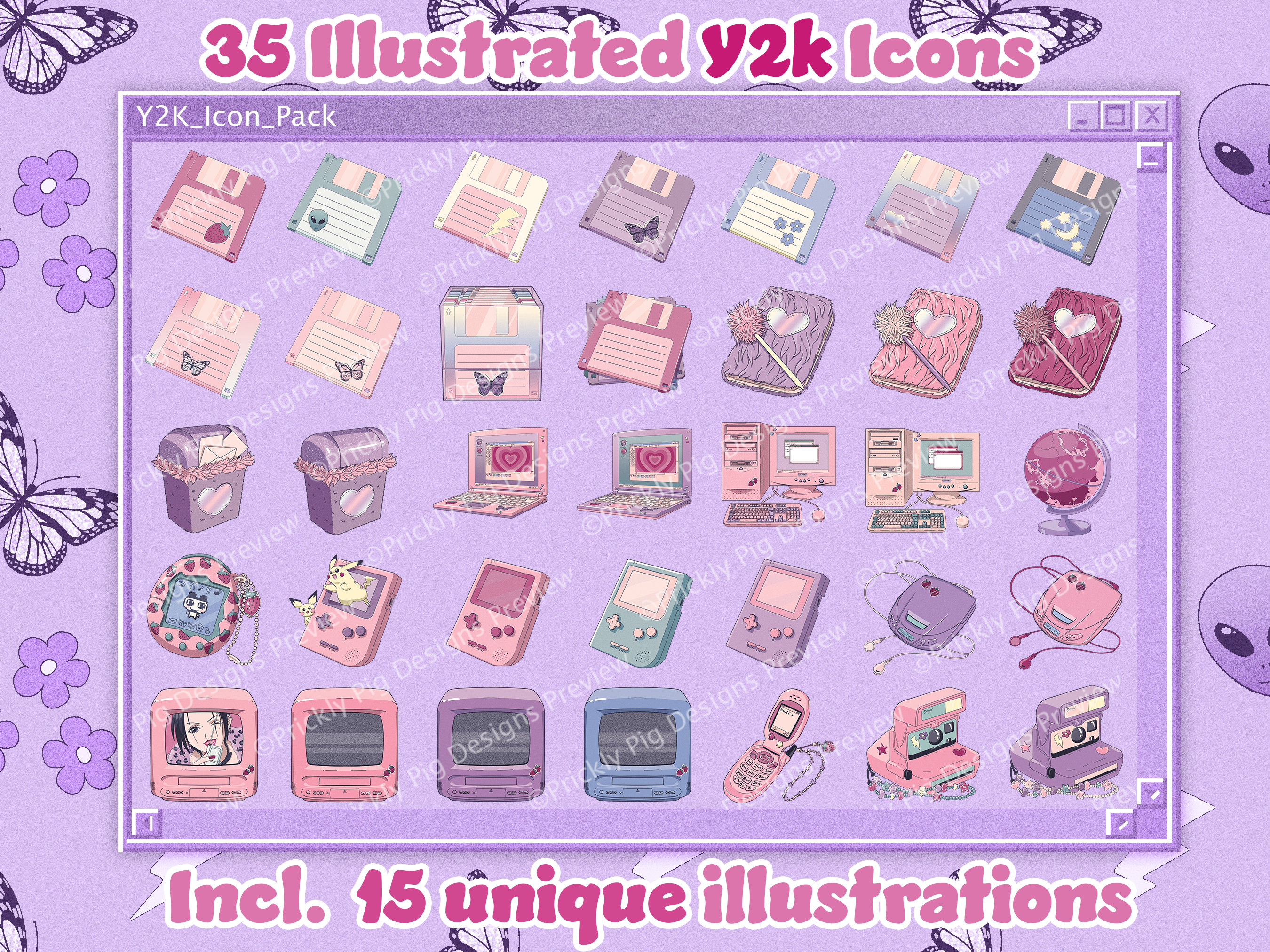 Y2K Aesthetic Desktop Folder Icon Pack for Windows MAC - Etsy