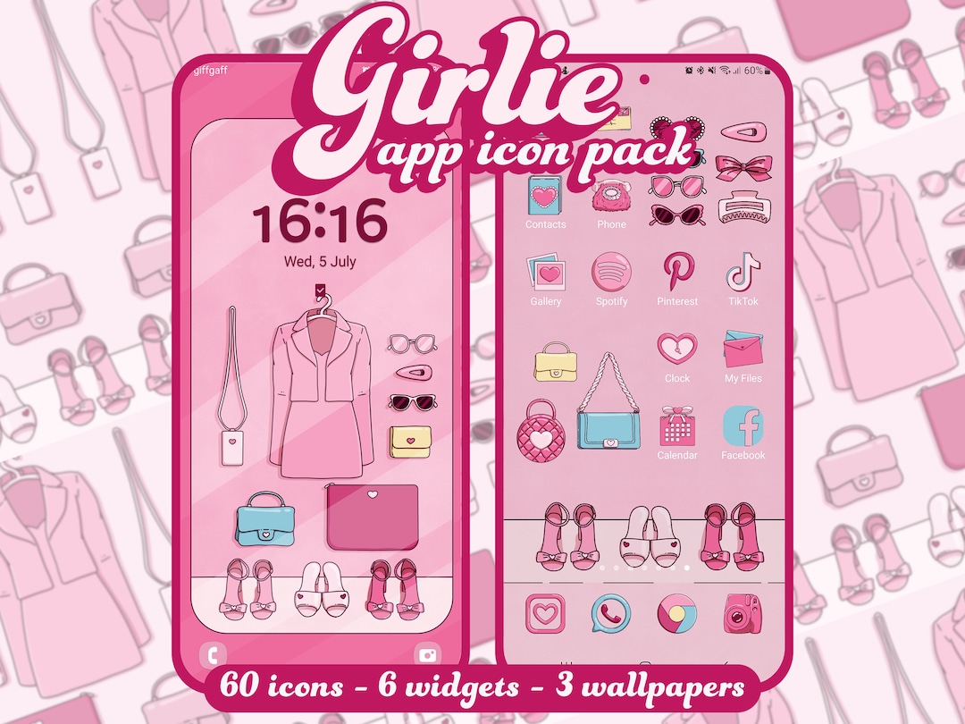 Cute Pink App Theme: Girlie Aesthetic Icon Pack for Ios & Android - Etsy