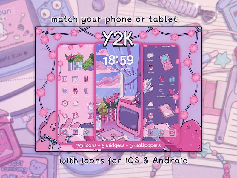 Y2K Desktop Icon Pack With 4k Wallpaper: 90s Nostalgia Gamer Theme for ...