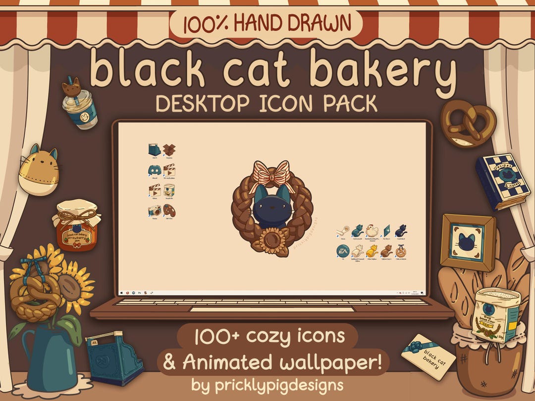 Black Cat Bakery Desktop Folder Icon & Wallpaper Pack for Windows + Mac ...