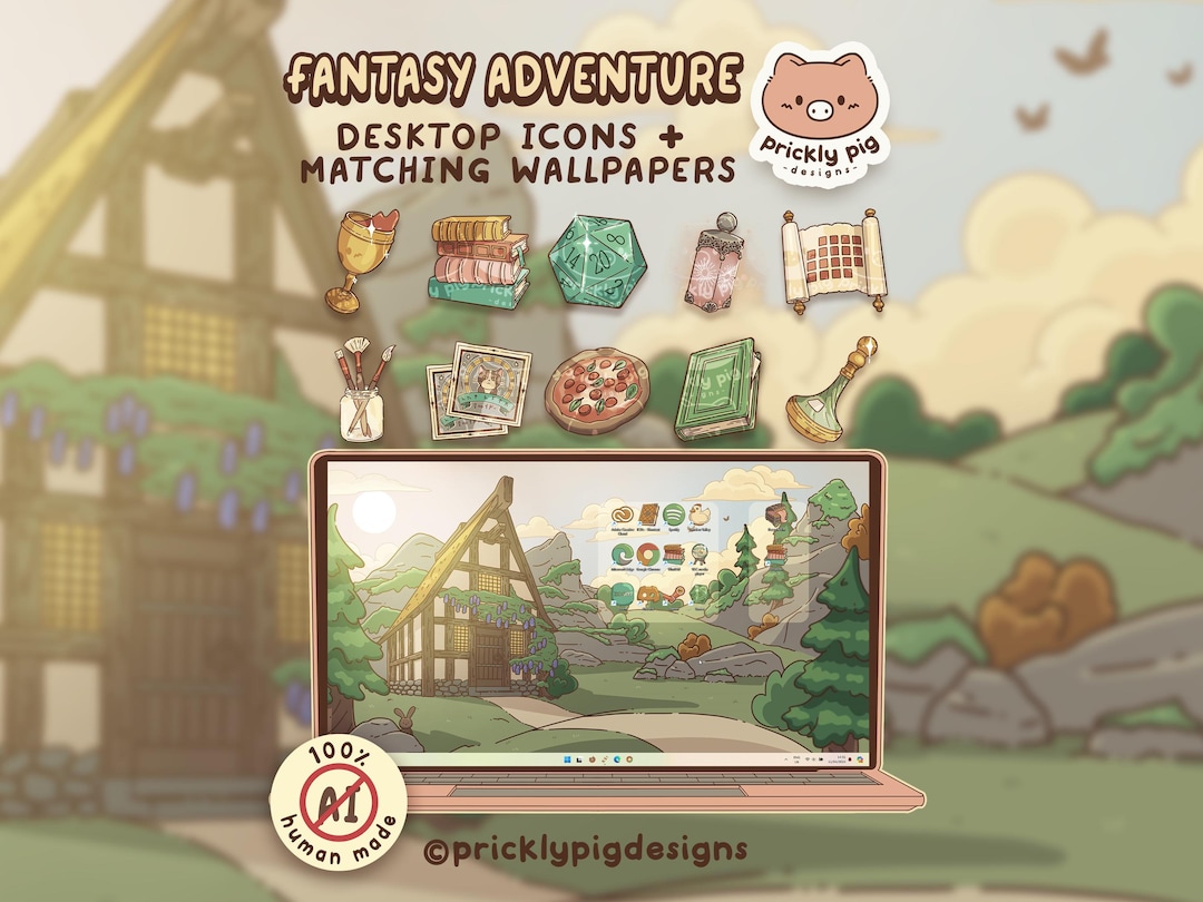 Fantasy Adventure: Hand Drawn Desktop Folder Icon & Wallpaper Pack for ...