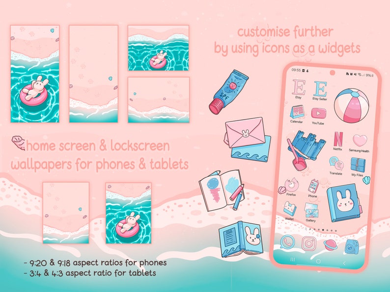 Beach Bunny Summer Icon Pack for Ios, Android & Tablet, Wallpapers ...