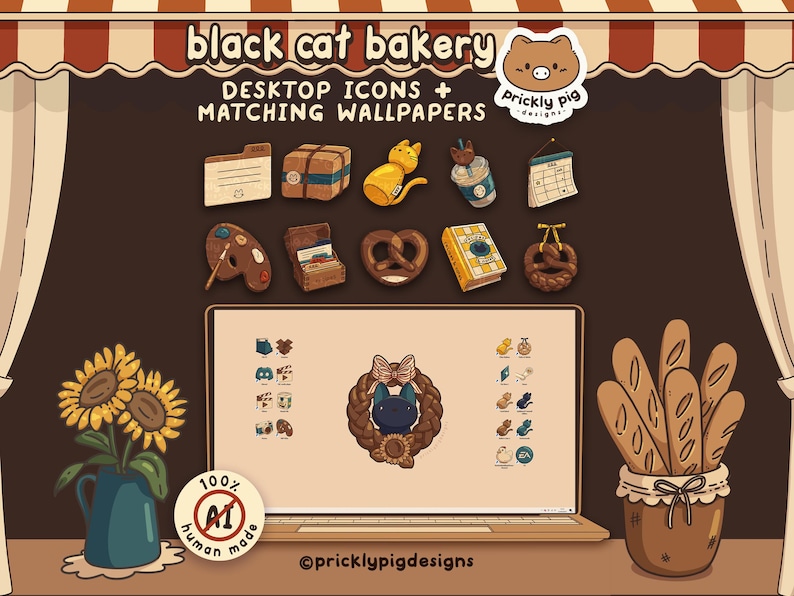 Black Cat Bakery Desktop Folder Icon & Wallpaper Pack for Windows + Mac ...
