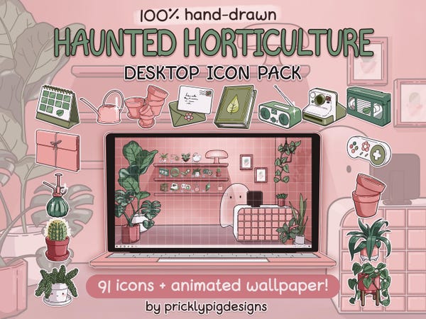 Sakura Bunny Pink Desktop Icons Set Cute Desktop Organizer Icon Kawaii ...