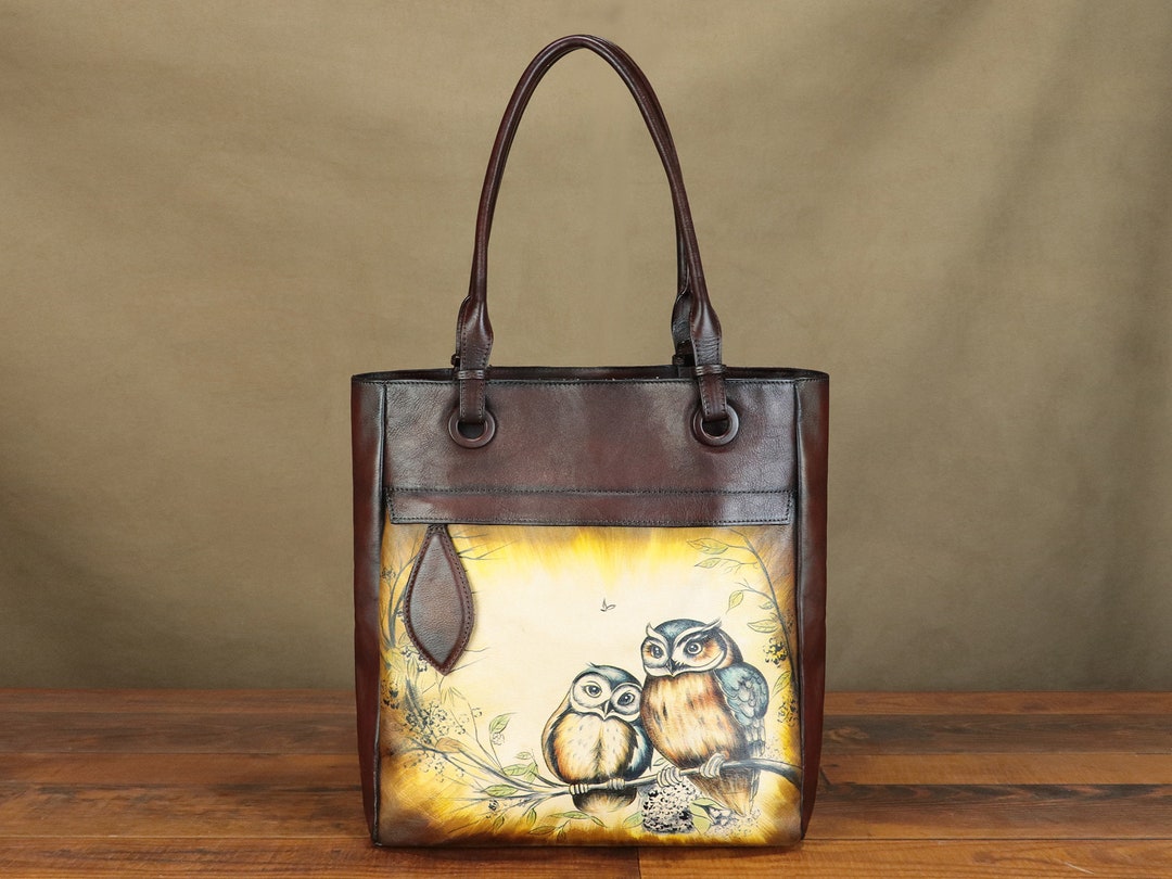 Hand Painted Owls Personalized Custom Pattern Genuine Leather Handbag ...