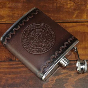 Flask With Italy Genuine Leather Cover Vintage Stainless Steel Flagon ...