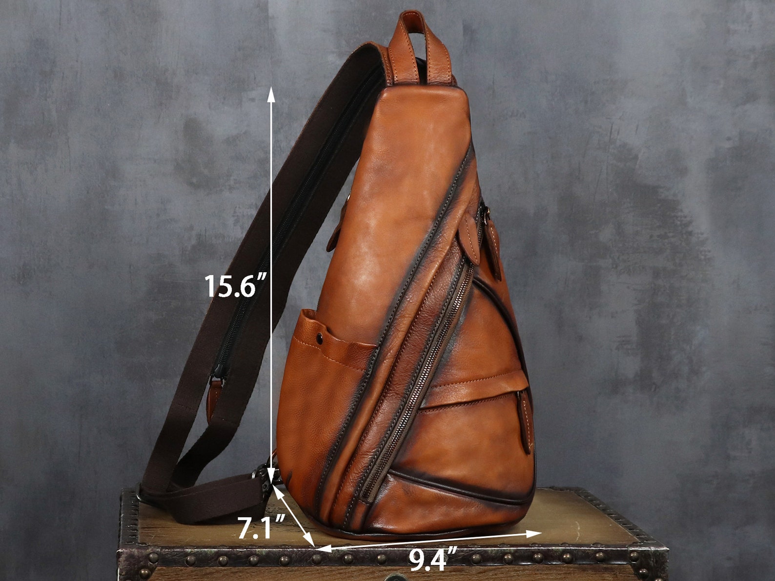 Genuine Leather Sling Bag Casual Shoulder Hiking Backpack - Etsy