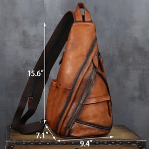 Genuine Leather Sling Bag Casual Shoulder Hiking Backpack Vintage ...