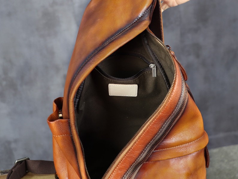Genuine Leather Sling Bag Casual Shoulder Hiking Backpack - Etsy