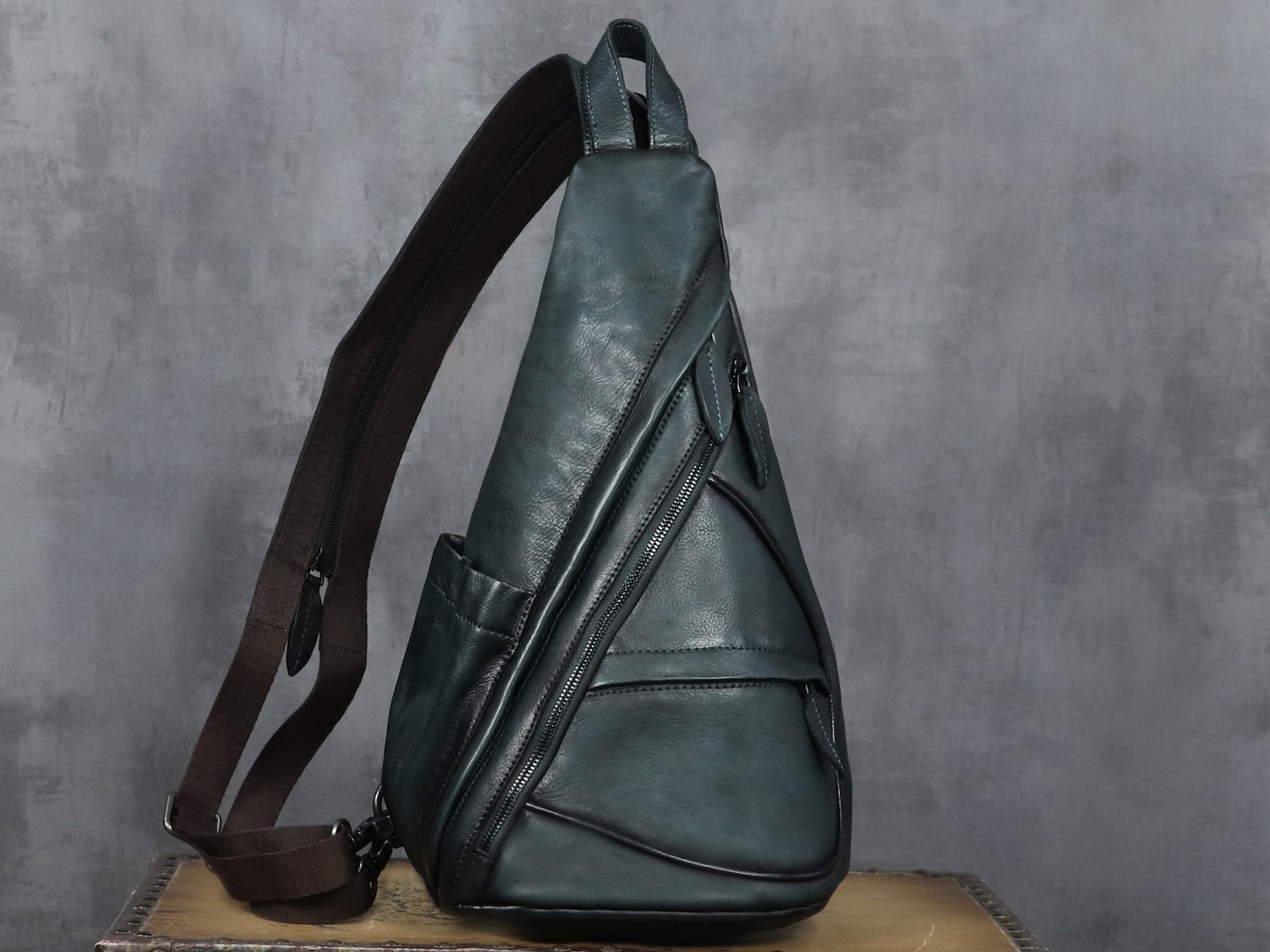 Genuine Leather Sling Bag Casual Shoulder Hiking Backpack - Etsy