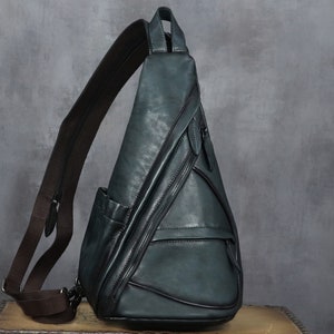 Genuine Leather Sling Bag Casual Shoulder Hiking Backpack Vintage ...