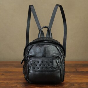 Genuine Leather Mini Backpack for Women Knapsack Vintage Leather ...