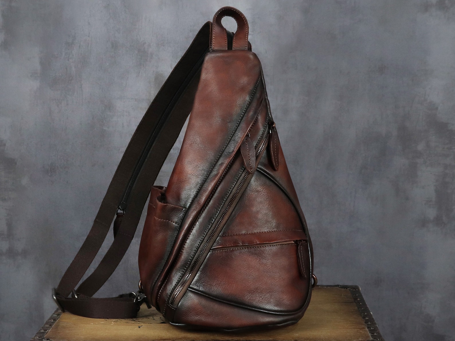 Genuine Leather Sling Bag Casual Shoulder Hiking Backpack - Etsy