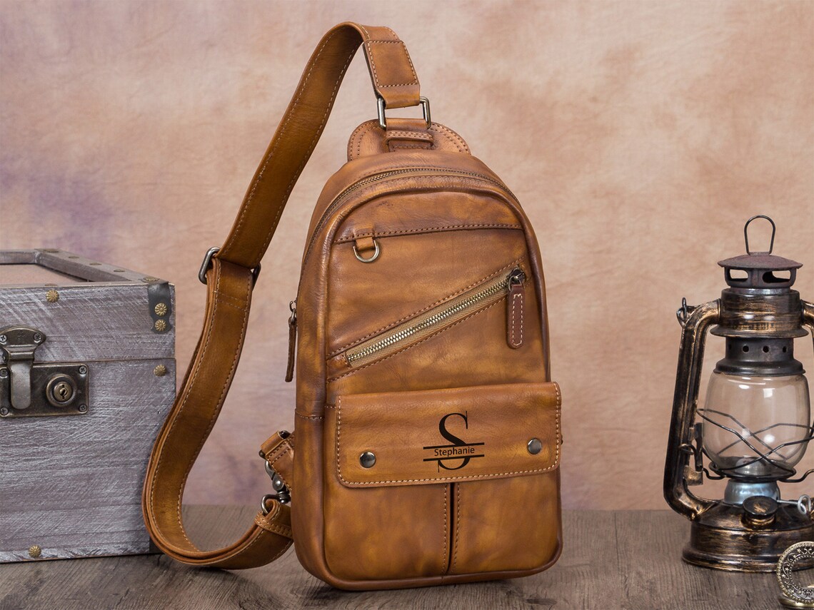 Genuine Leather Sling Bag Crossbody Hiking Daypack Vintage - Etsy