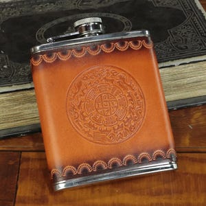 Flask With Italy Genuine Leather Cover Vintage Stainless Steel Flagon ...