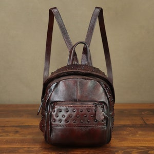 Genuine Leather Mini Backpack for Women Knapsack Vintage Leather ...