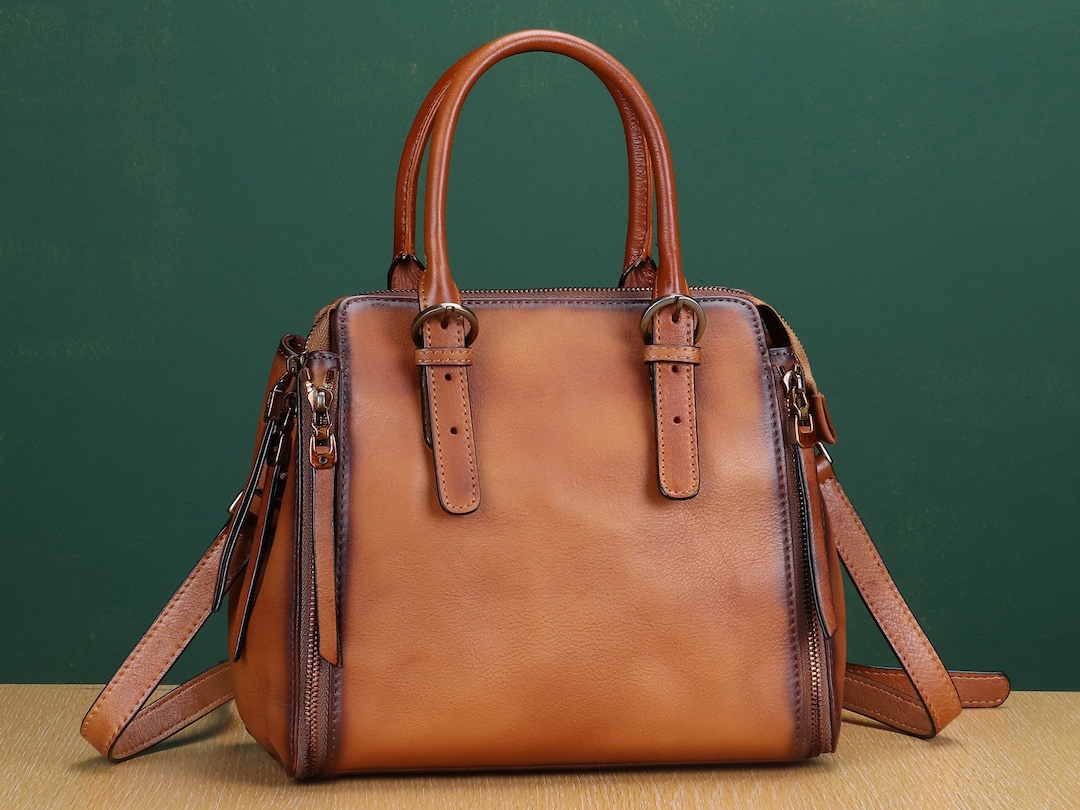 Genuine Leather Satchel Handbag Women: Vintage Top-handle Shoulder ...