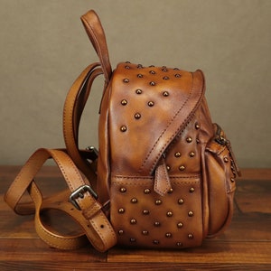 Genuine Leather Mini Backpack for Women Knapsack Vintage Leather ...