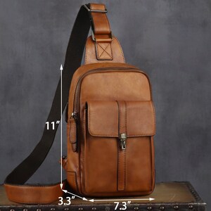 Genuine Leather Sling Bag Casual Shoulder Hiking Backpack Vintage ...