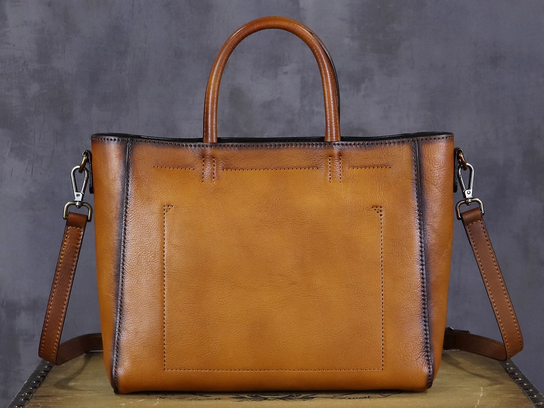 Genuine Leather Top Handle Handbag for Women Retro Satchel Vintage ...