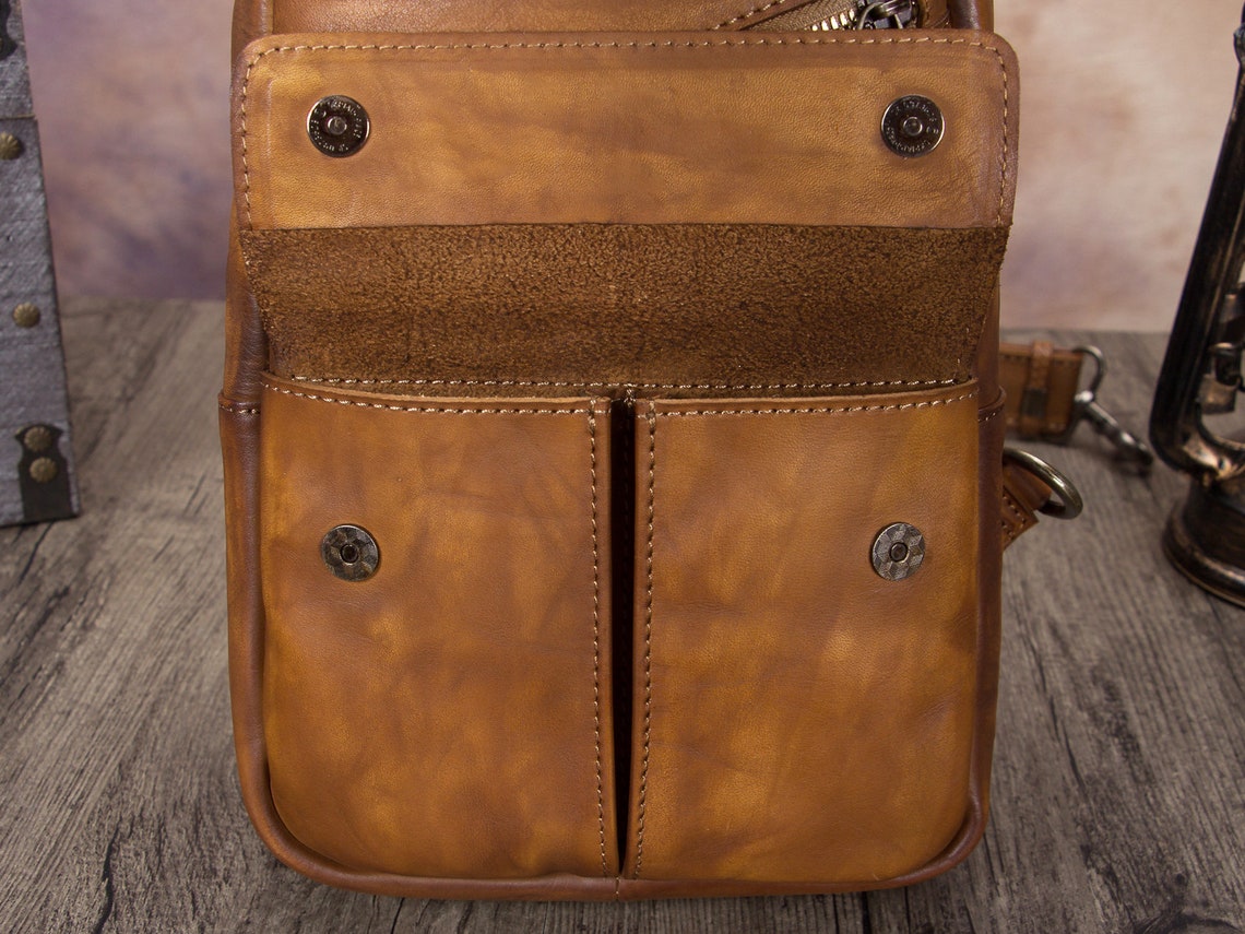 Genuine Leather Sling Bag Crossbody Hiking Daypack Vintage - Etsy