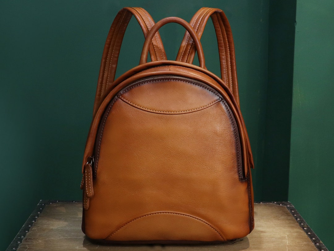 Genuine Leather Backpack Purse for Women Retro Handmade Small Casual ...