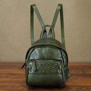 Genuine Leather Mini Backpack for Women Knapsack Vintage Leather ...