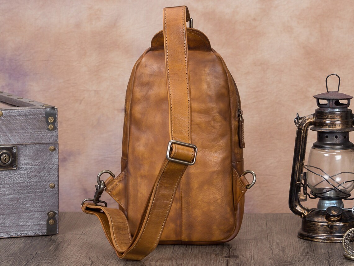 Genuine Leather Sling Bag Crossbody Hiking Daypack Vintage - Etsy