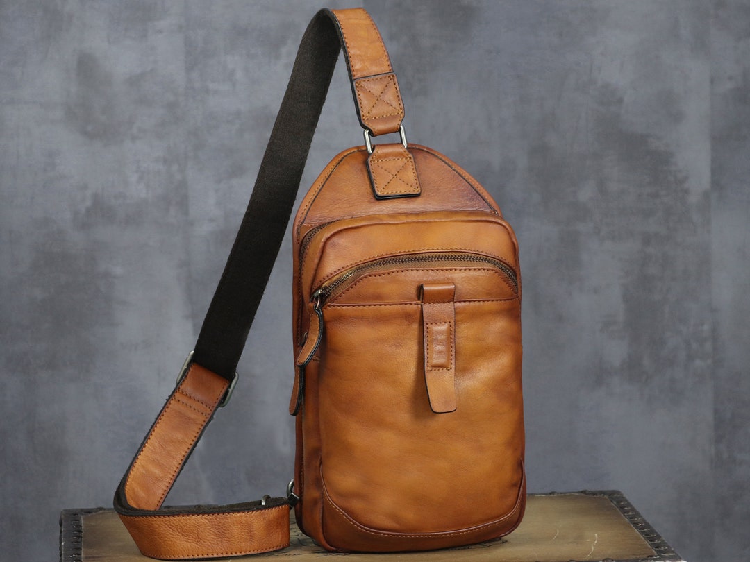 Genuine Leather Sling Bag Hiking Sling Backpacks Fanny Pack Vintage ...