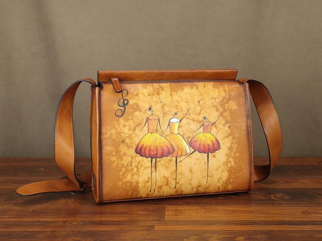 Genuine Leather Crossbody Bag for Women Vintage Hand Painted Style ...