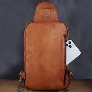 Genuine Leather Sling Bag Casual Shoulder Hiking Backpack Vintage ...