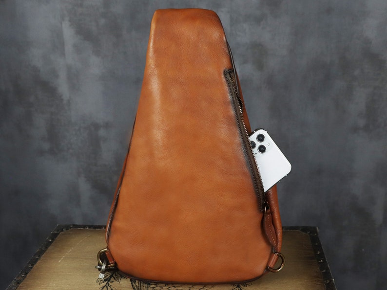 Genuine Leather Sling Bag Casual Shoulder Hiking Backpack - Etsy