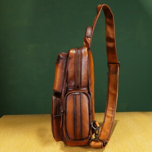 Genuine Leather Sling Bag Crossbody Casual Hiking Daypack - Etsy