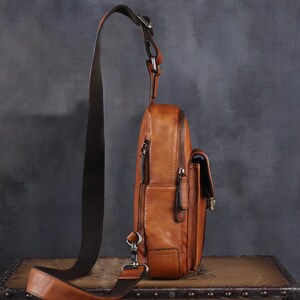 Genuine Leather Sling Bag Casual Shoulder Hiking Backpack Vintage ...