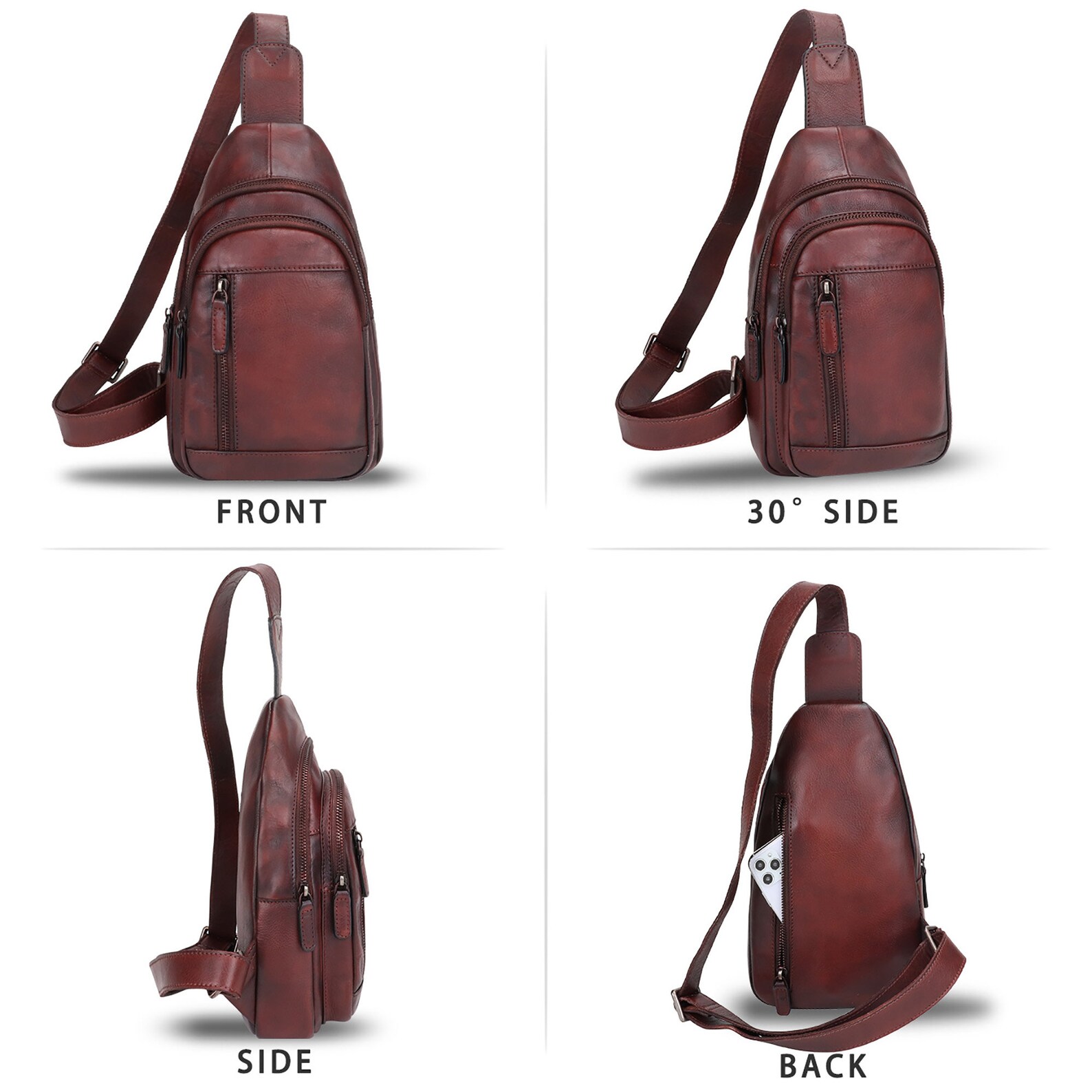 Genuine Leather Sling Bag Chest Shoulder Pack Crossbody Casual - Etsy