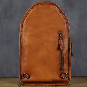 Genuine Leather Sling Bag Vintage Crossbody Hiking Shoulder Bag ...