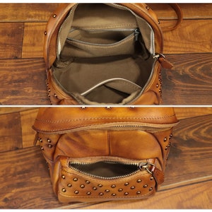 Genuine Leather Mini Backpack for Women Knapsack Vintage Leather ...