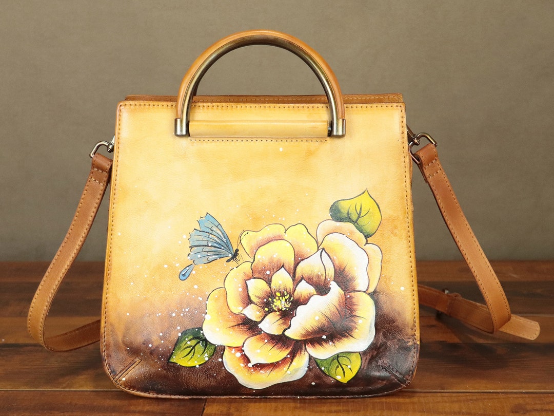 Genuine Leather Satchels Hand Painted Top Handle Bags for Women ...