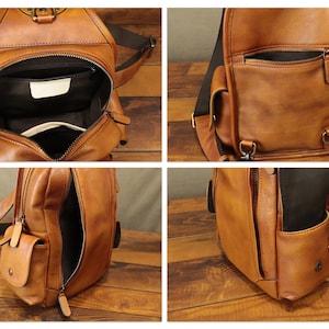 Genuine Leather Sling Bag Crossbody Casual Hiking Daypack Vintage ...
