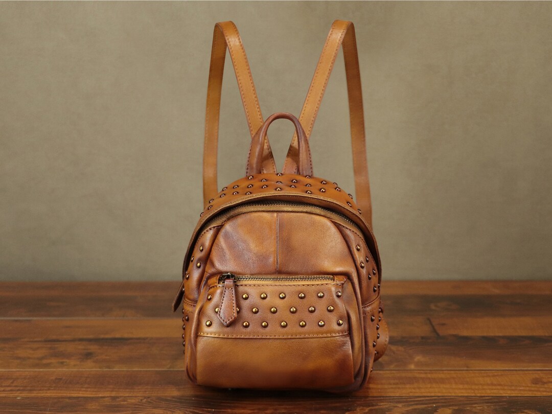 Genuine Leather Mini Backpack for Women Knapsack Vintage Leather ...