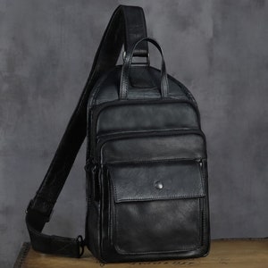 Genuine Leather Sling Bag Vintage Crossbody Hiking Shoulder Bag ...
