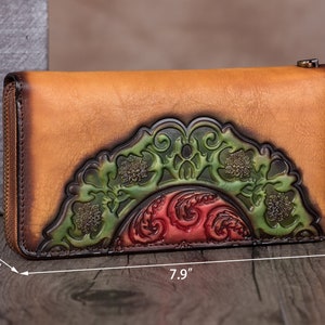 Genuine Leather Zip Around Women Wallet Wristlet Long Purse Vintage ...